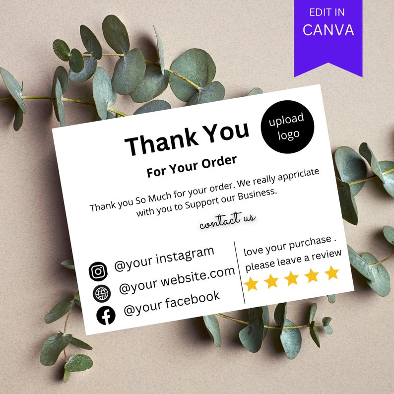 Digital Thank You Cards for Small Business Simple Customisable - Etsy