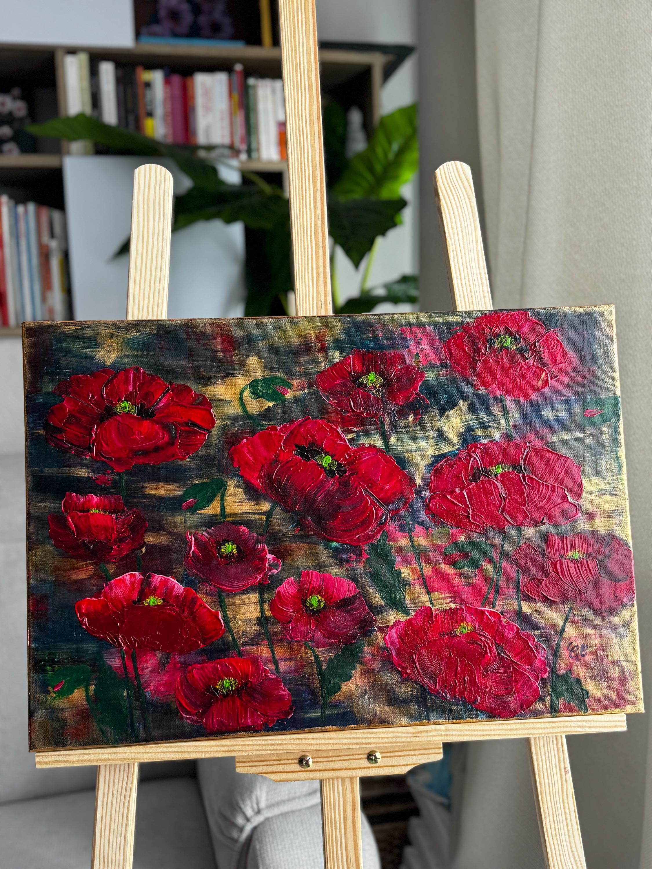 Poppy Dance. Acrylic Painting on Canvas, With Brush and Knives, - Etsy