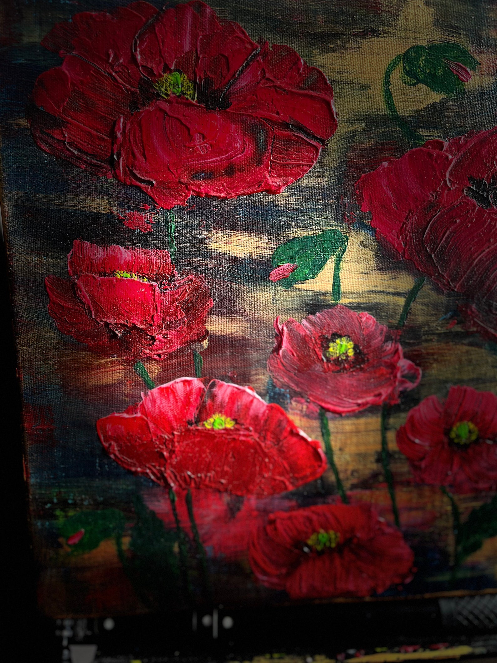 Poppy Dance. Acrylic Painting on Canvas, With Brush and Knives, - Etsy