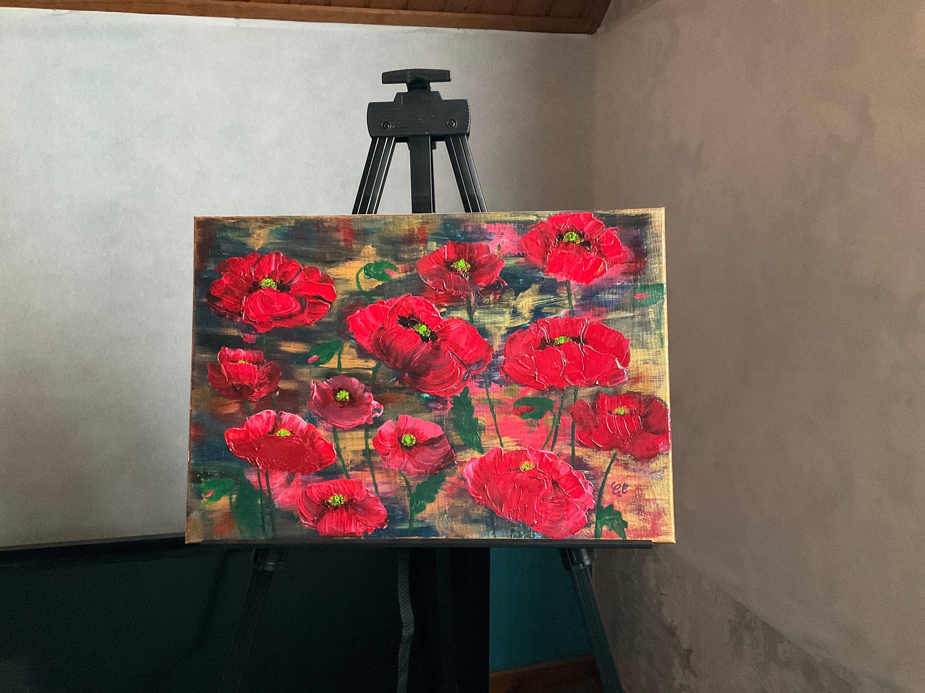 Poppy Dance. Acrylic Painting on Canvas, With Brush and Knives, - Etsy
