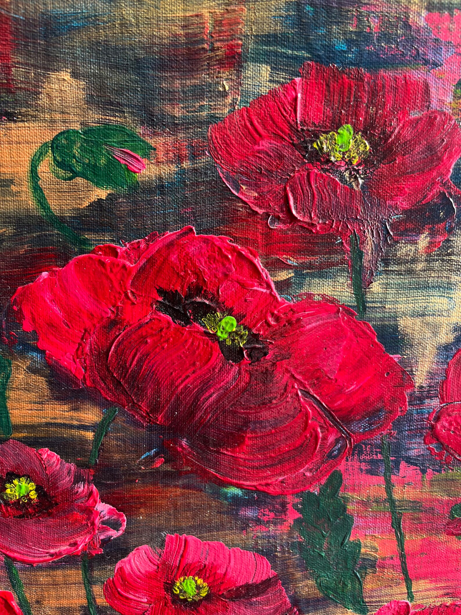 Poppy Dance. Acrylic Painting on Canvas, With Brush and Knives, - Etsy