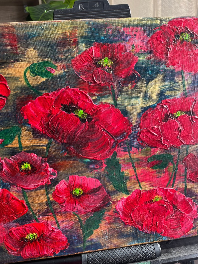 Poppy Dance. Acrylic Painting on Canvas, With Brush and Knives, - Etsy