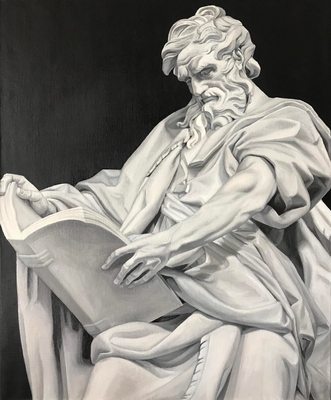 Oil Painting, Image of a Sculpture, Image of a St. Matthew, Sculptor ...