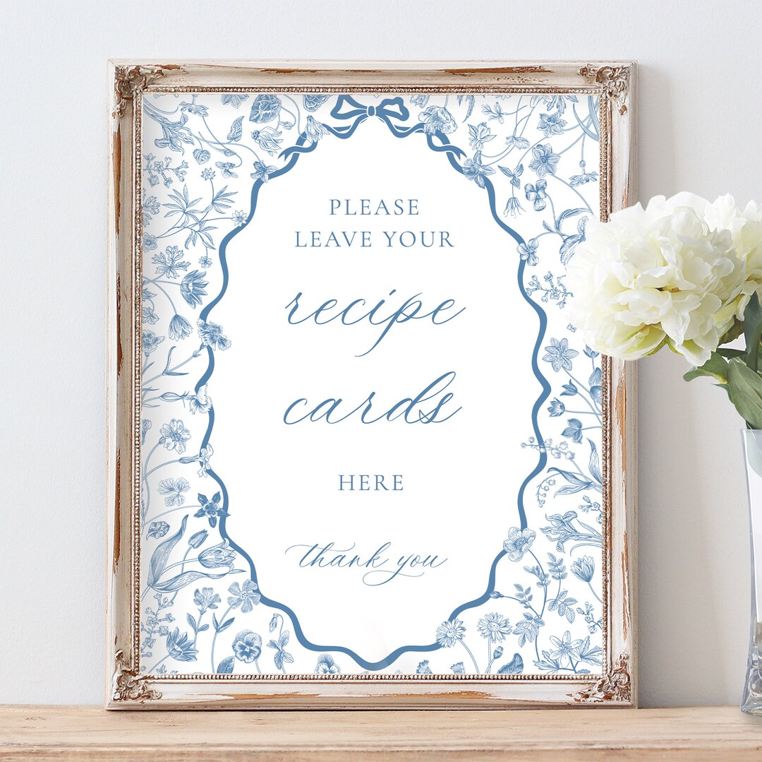 Plantilla de letrero editable con receta: decoración floral en azul ...