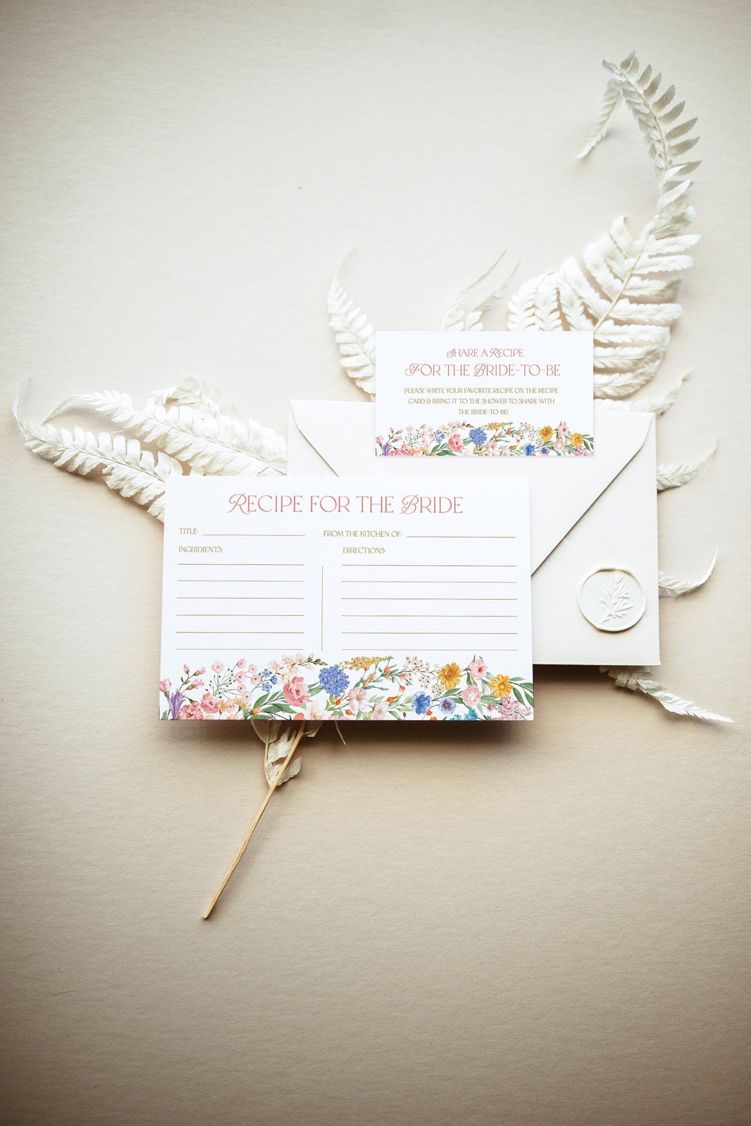 Garden Flower Recipe Card Template - Bridal Shower Insert, Floral ...