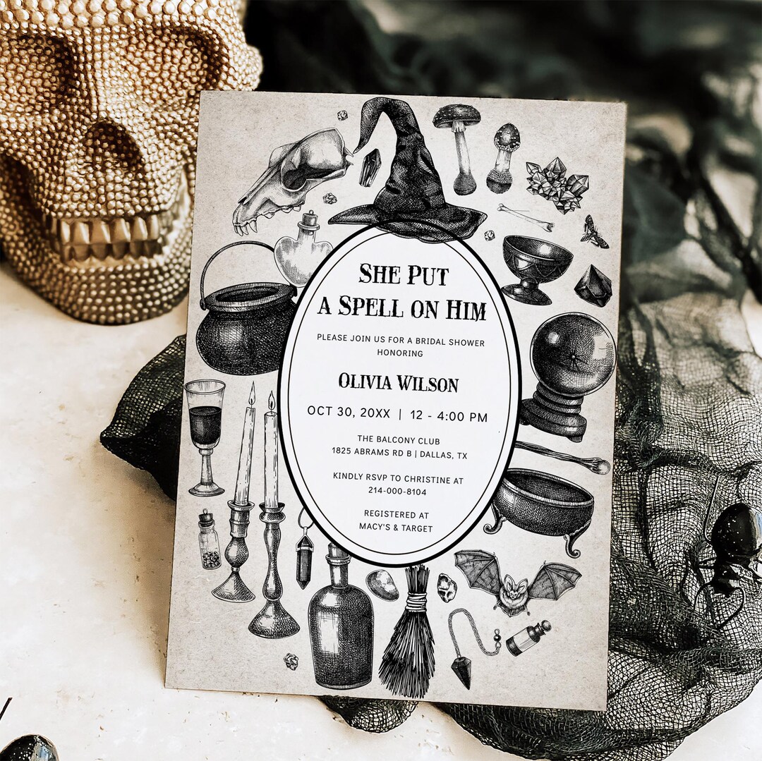 Halloween Bridal Shower Invitation Template She Put A Spell on Him ...