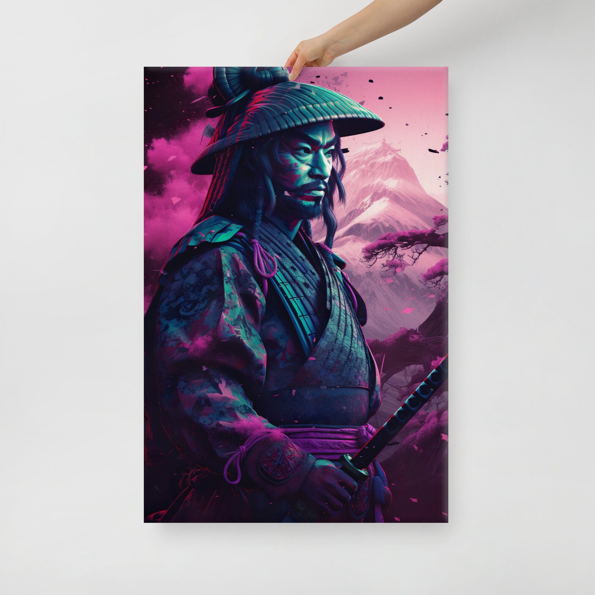 Japan Samurai Vaporwave Style Canvas Print Japanese Samurai Art Canvas ...