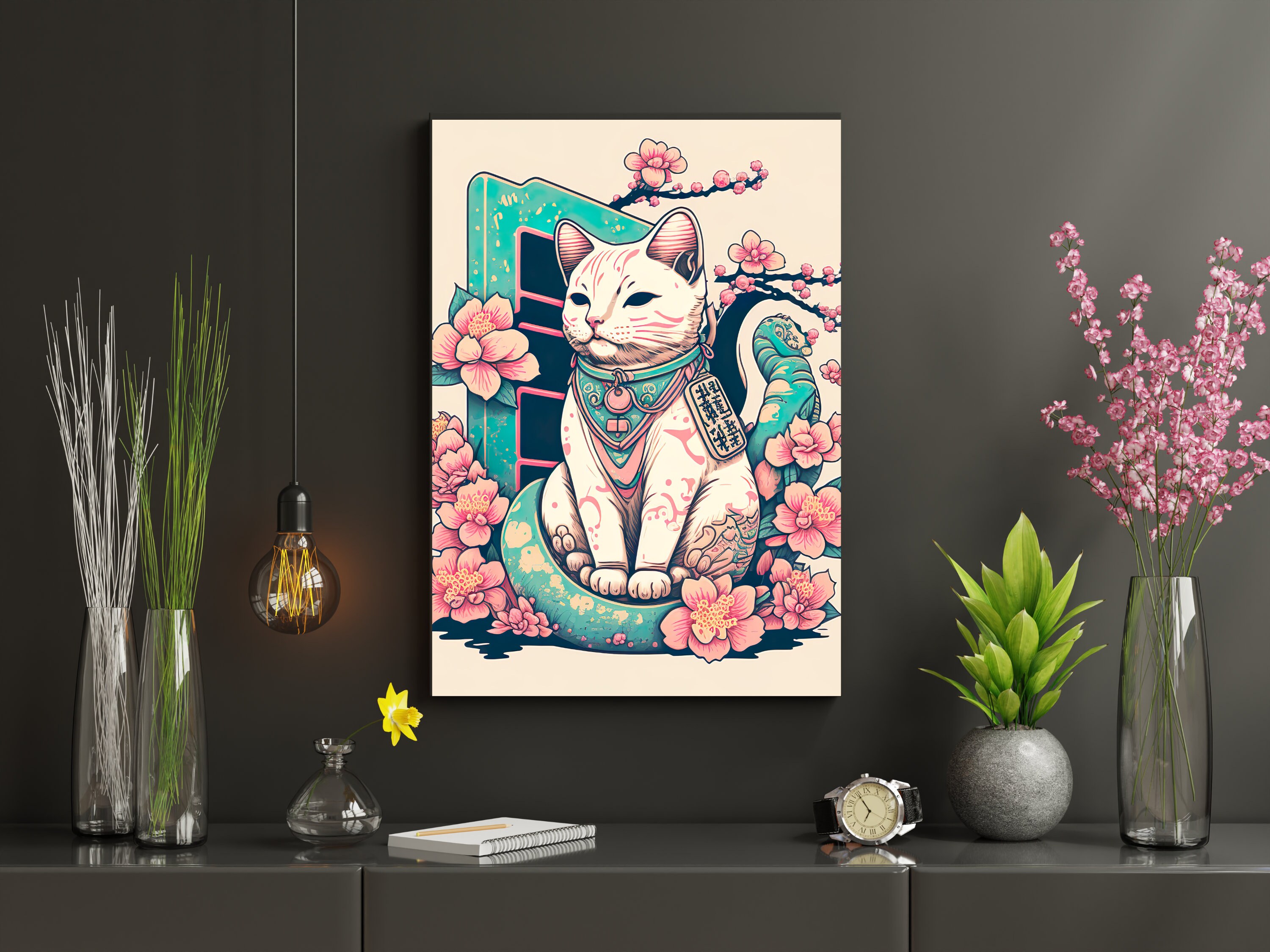 Maneki Neko Japan Cat Poster Print Japanese Cat Art Poster Gift Idea ...