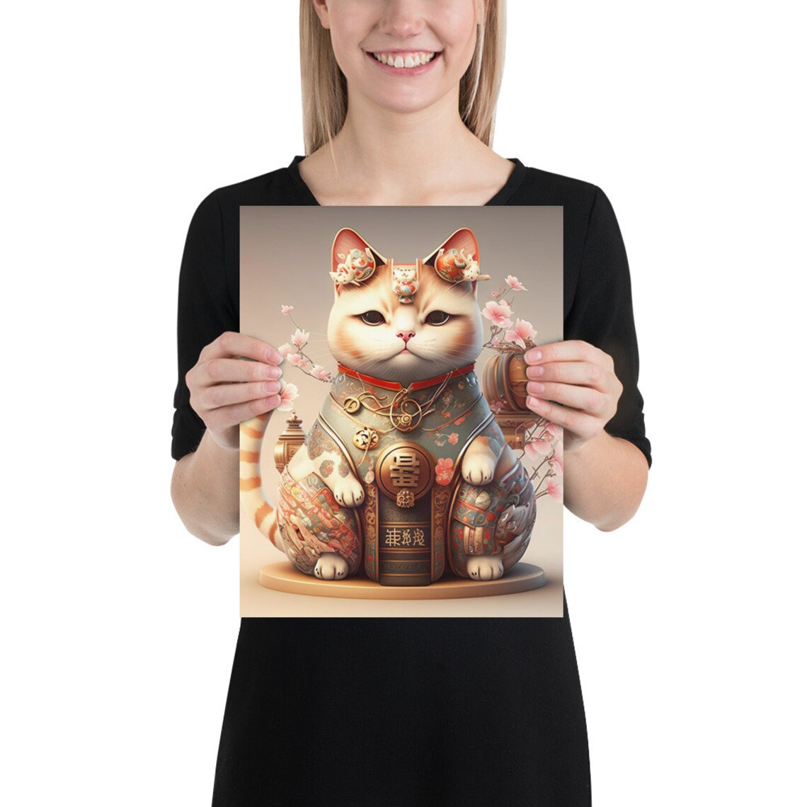 Maneki Neko Anime Cat Poster Print Japanese Cat Art Poster Gift Idea ...
