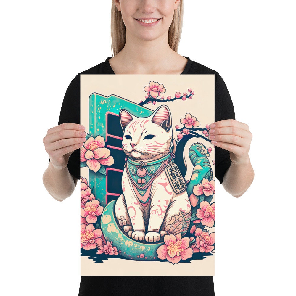 Maneki Neko Japan Cat Poster Print Japanese Cat Art Poster Gift Idea ...