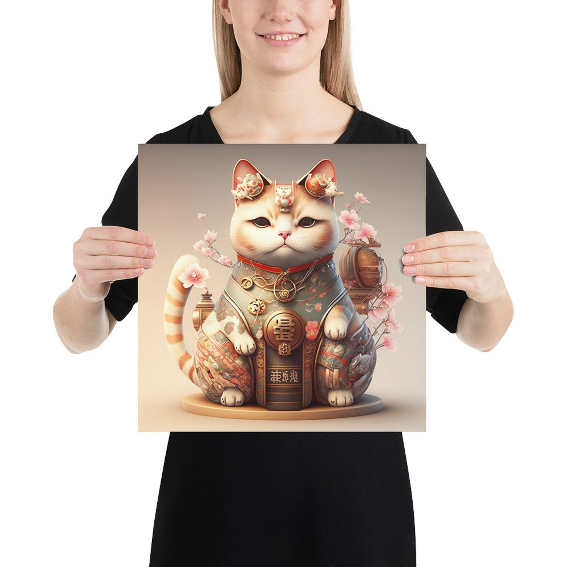 Maneki Neko Anime Cat Poster Print Japanese Cat Art Poster Gift Idea ...