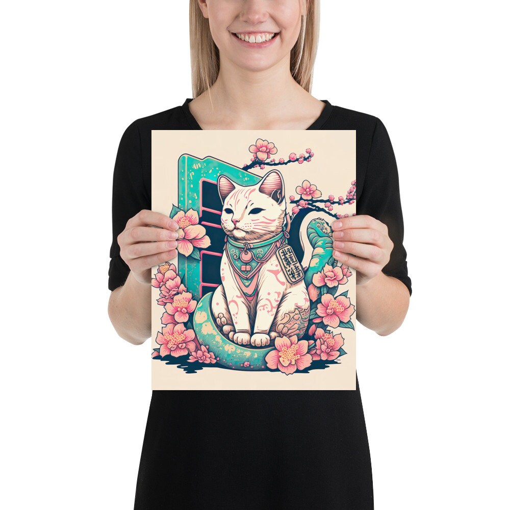Maneki Neko Japan Cat Poster Print Japanese Cat Art Poster Gift Idea ...