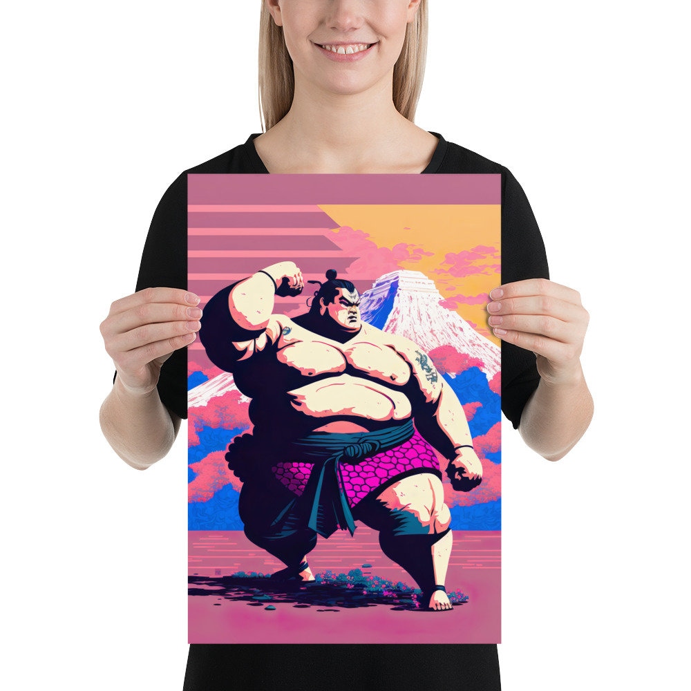 Sumo Fighter Vaporwave Poster Print Japanese Sumo Art Poster Gift Idea ...
