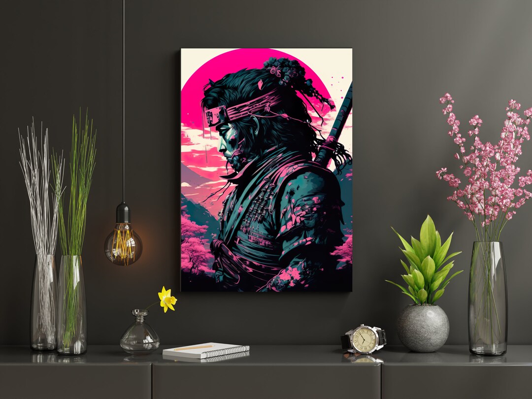 Samurai Vaporwave Japan Metal Print Japanese Warrior Art Metal Print ...