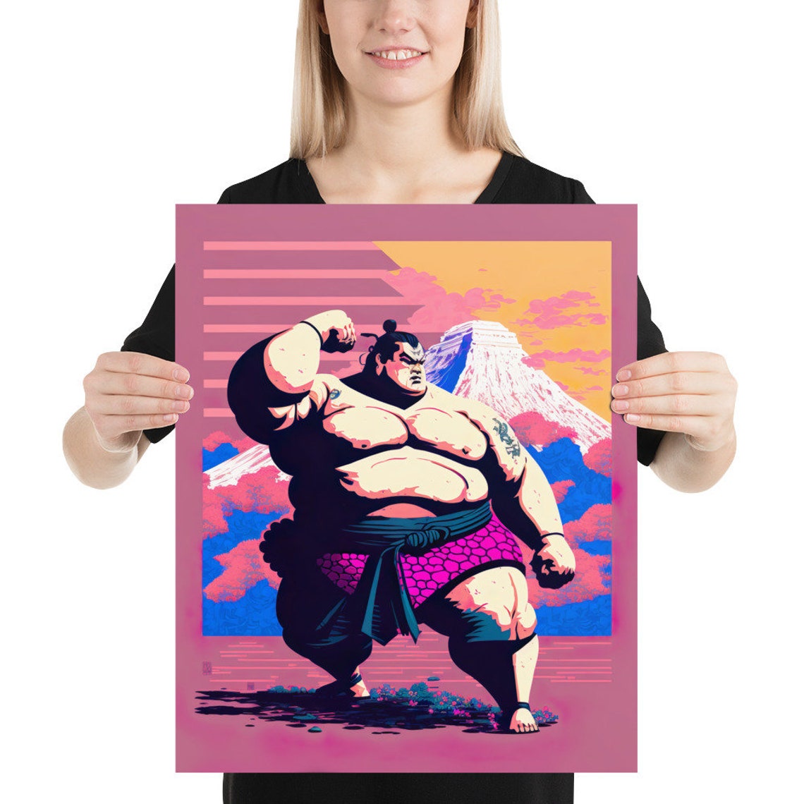 Sumo Fighter Vaporwave Poster Print Japanese Sumo Art Poster Gift Idea ...