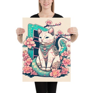 Maneki Neko Japan Cat Poster Print Japanese Cat Art Poster Gift Idea ...