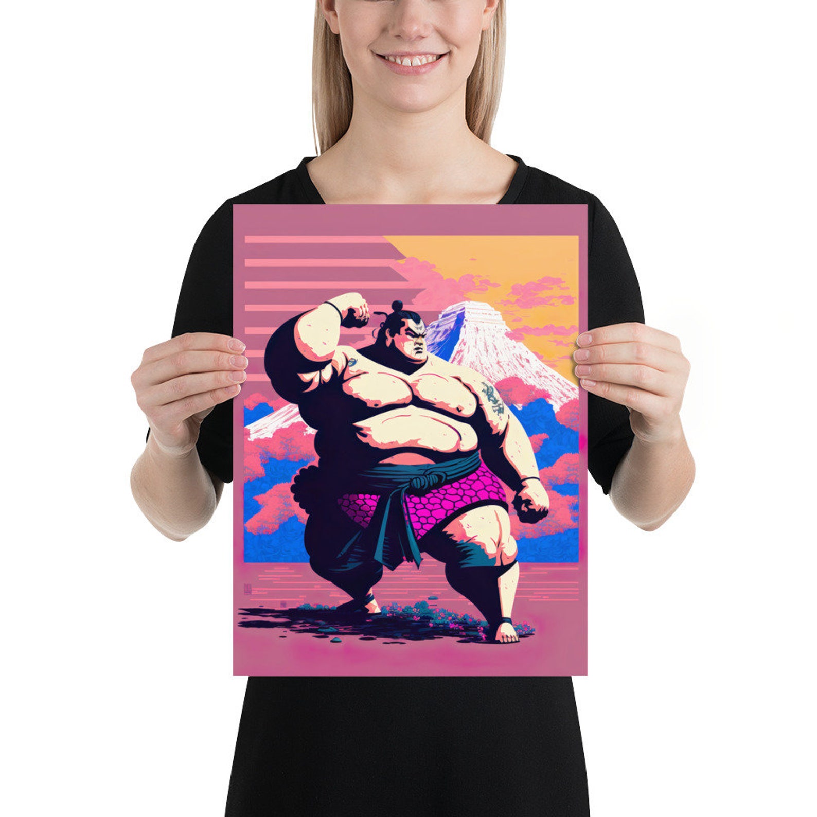 Sumo Fighter Vaporwave Poster Print Japanese Sumo Art Poster Gift Idea ...