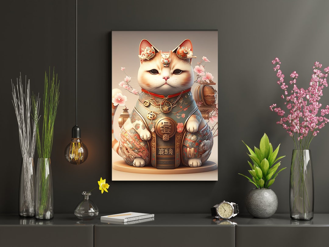 Maneki Neko Anime Cat Poster Print Japanese Cat Art Poster Gift Idea ...