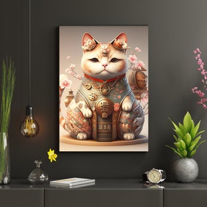 Maneki Neko Anime Cat Poster Print Japanese Cat Art Poster Gift Idea ...