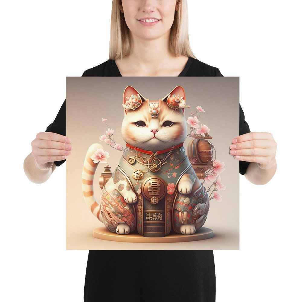 Maneki Neko Anime Cat Poster Print Japanese Cat Art Poster Gift Idea ...