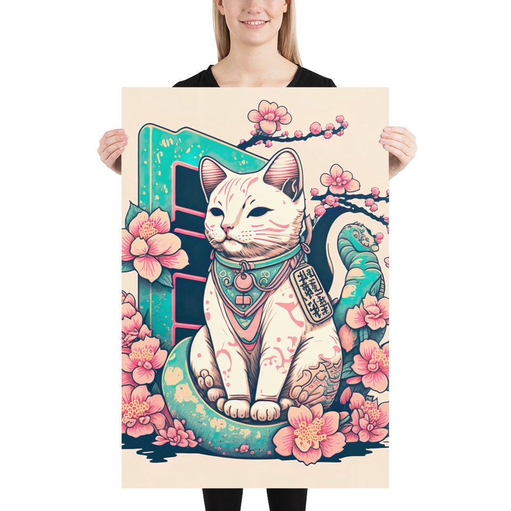 Maneki Neko Japan Cat Poster Print Japanese Cat Art Poster Gift Idea ...