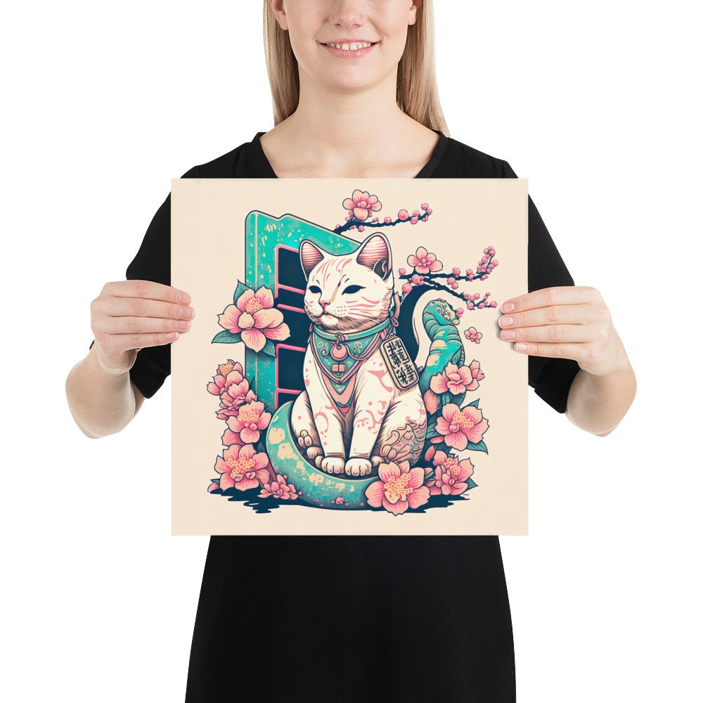 Maneki Neko Japan Cat Poster Print Japanese Cat Art Poster Gift Idea ...