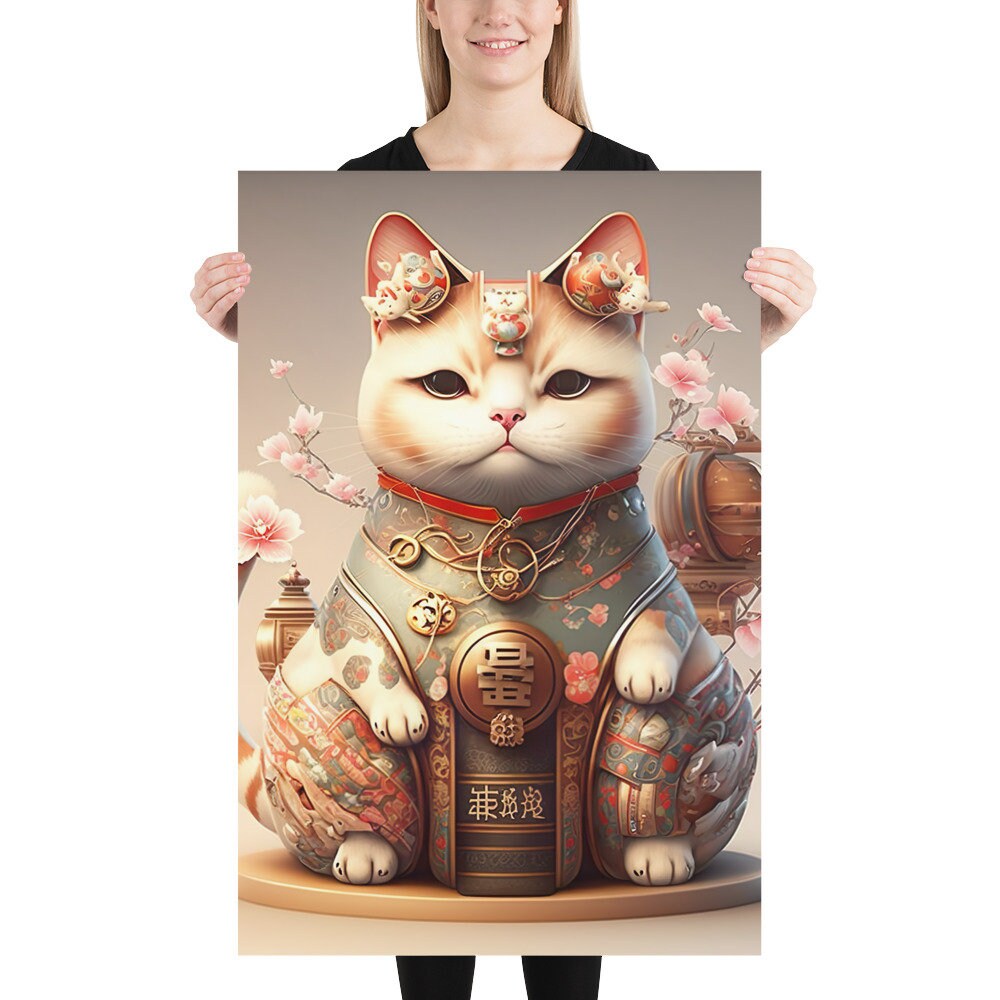 Maneki Neko Anime Cat Poster Print Japanese Cat Art Poster Gift Idea ...