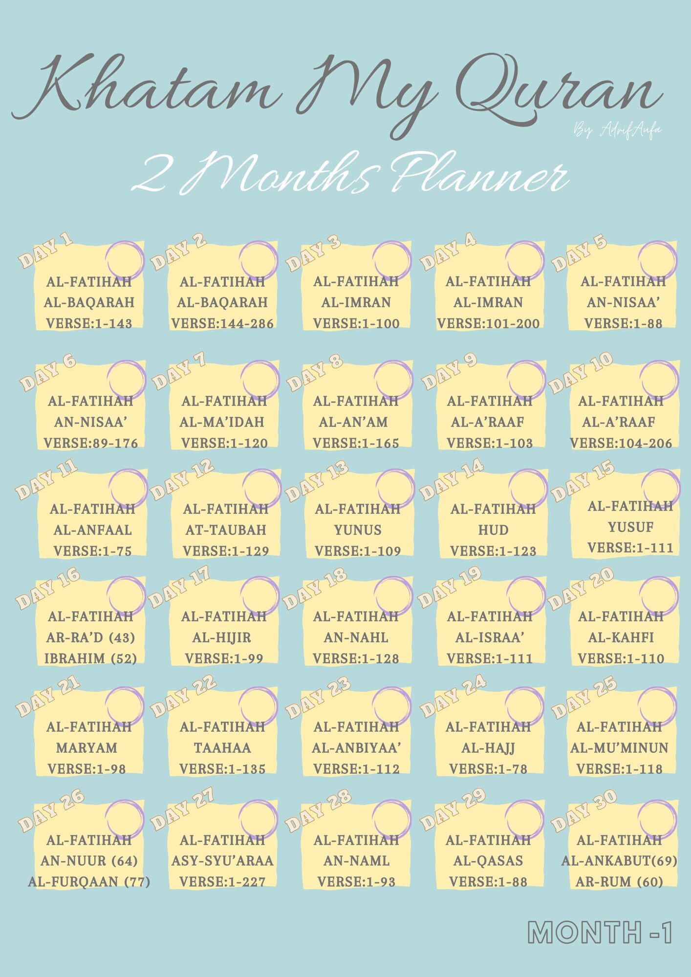 Printable Quran Tracker Journal Planner Recitation Read Khatam in 2 ...