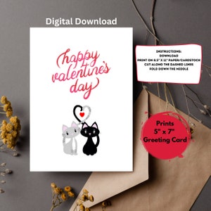Printable Valentine Card, Printable Cat Valentine's Day Card, Printable ...