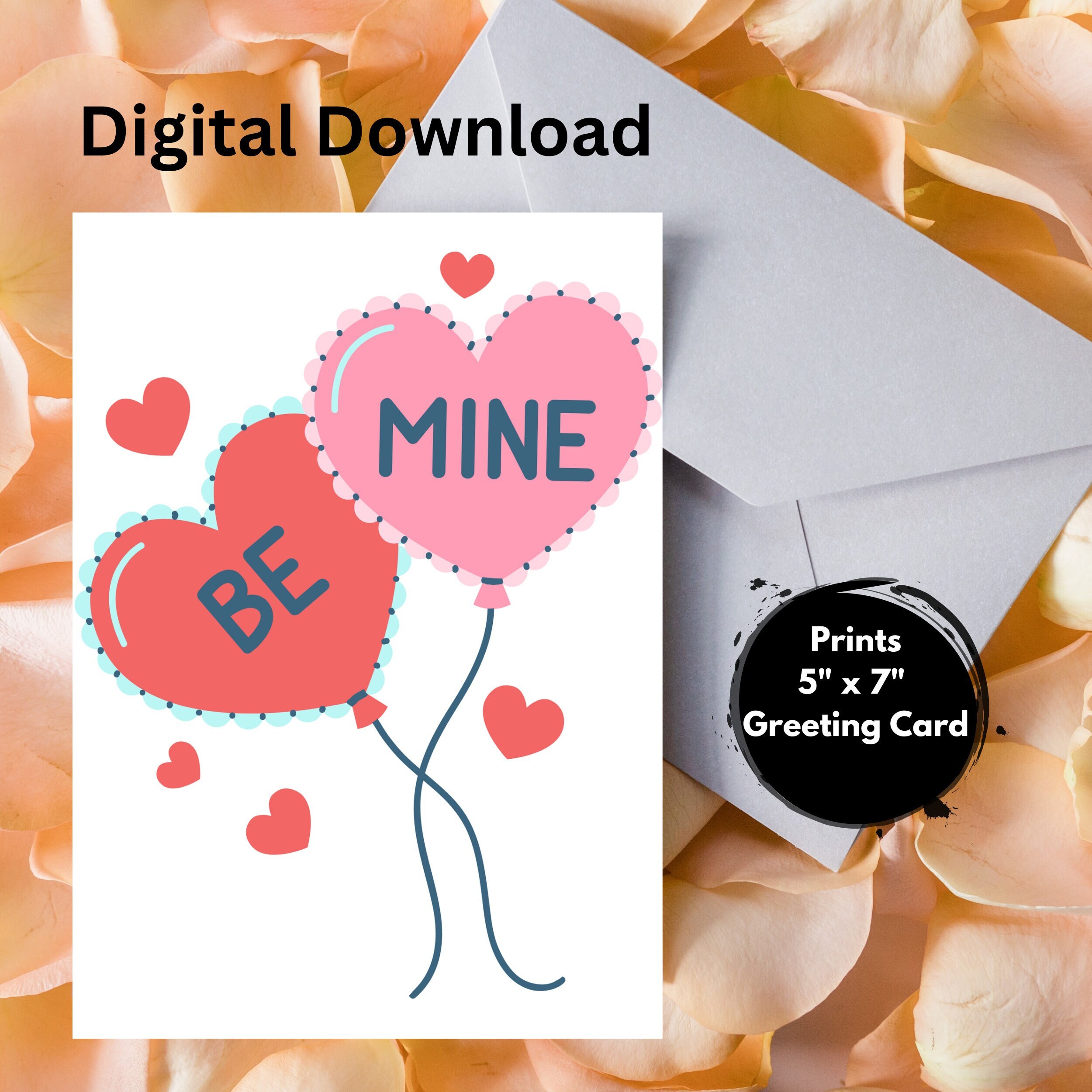 Printable Valentine Card, Printable Heart Valentine's Day Card ...