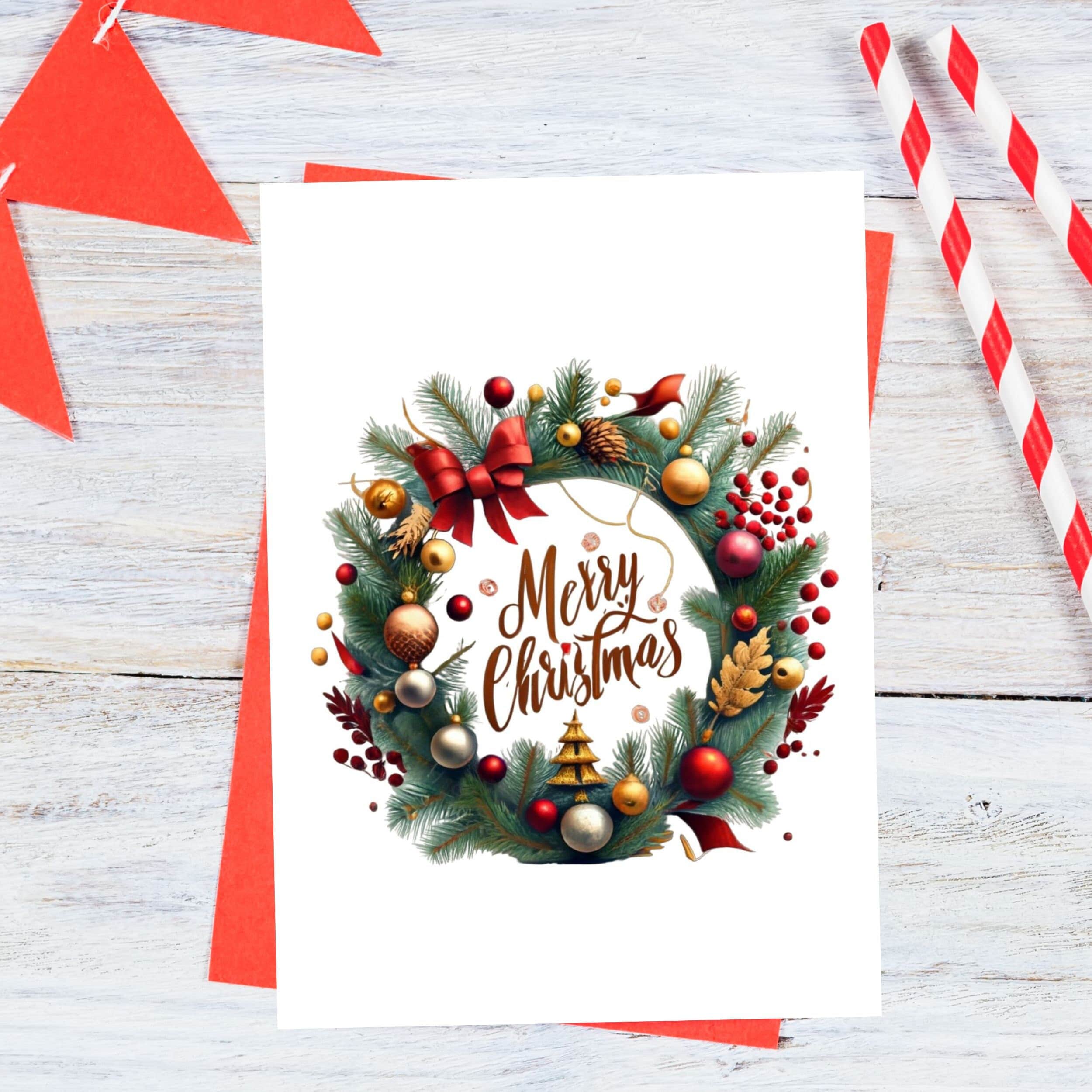 Printable Christmas Card, Printable Christmas Wreath Card, Printable ...