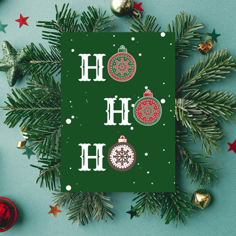 Printable Christmas Card, Printable Christmas Ho Ho Ho Card, Printable ...