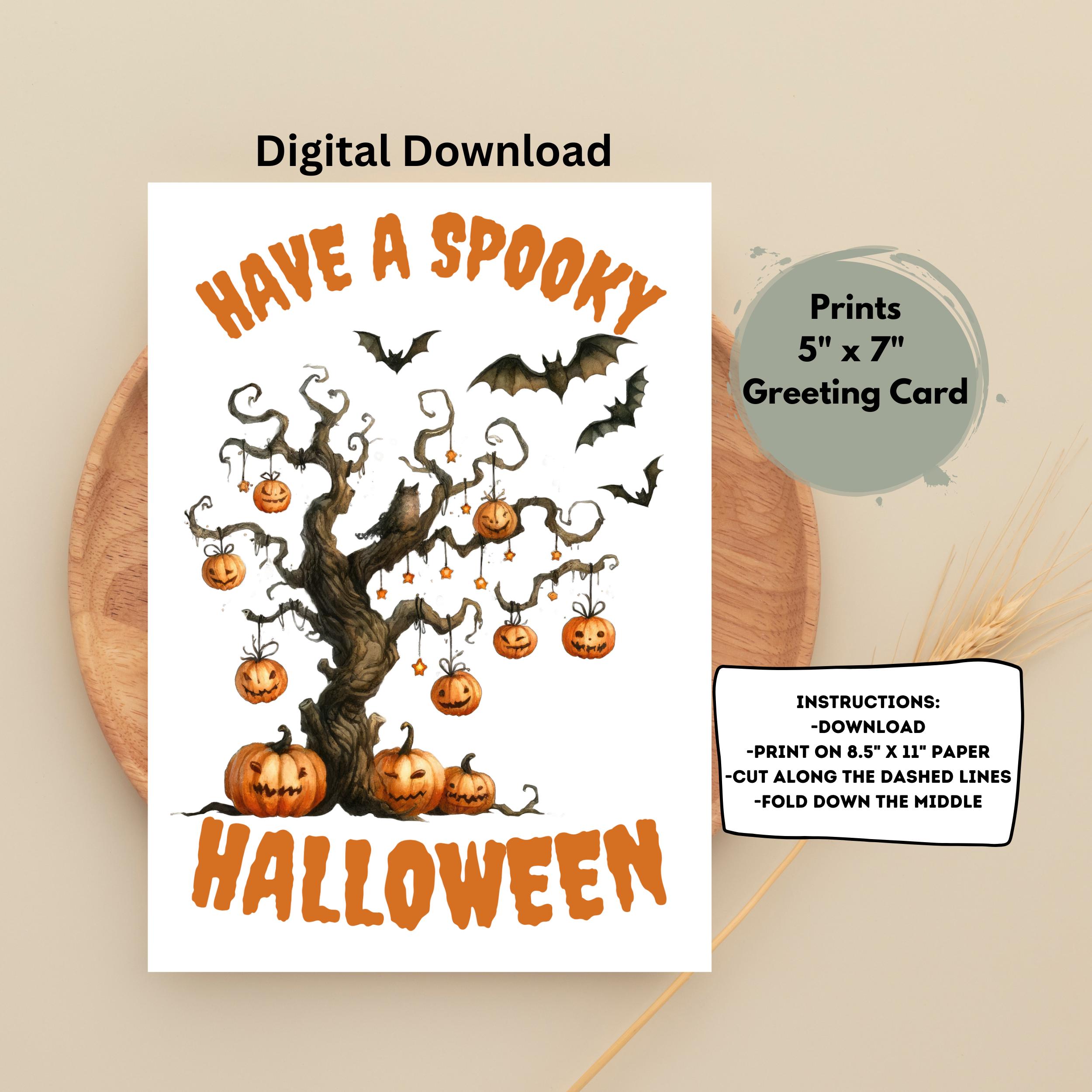 Printable Halloween Card, Printable Spooky Tree Card, Printable Card ...