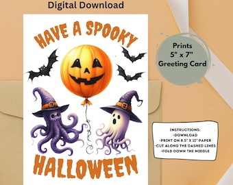 Printable Halloween Card, Printable Spooky Tree Card, Printable Card ...