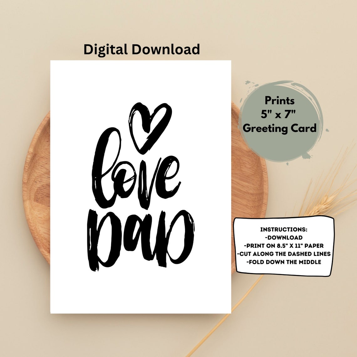 Printable Father's Day Card, Printable Card, Cute Printable Dad Card ...