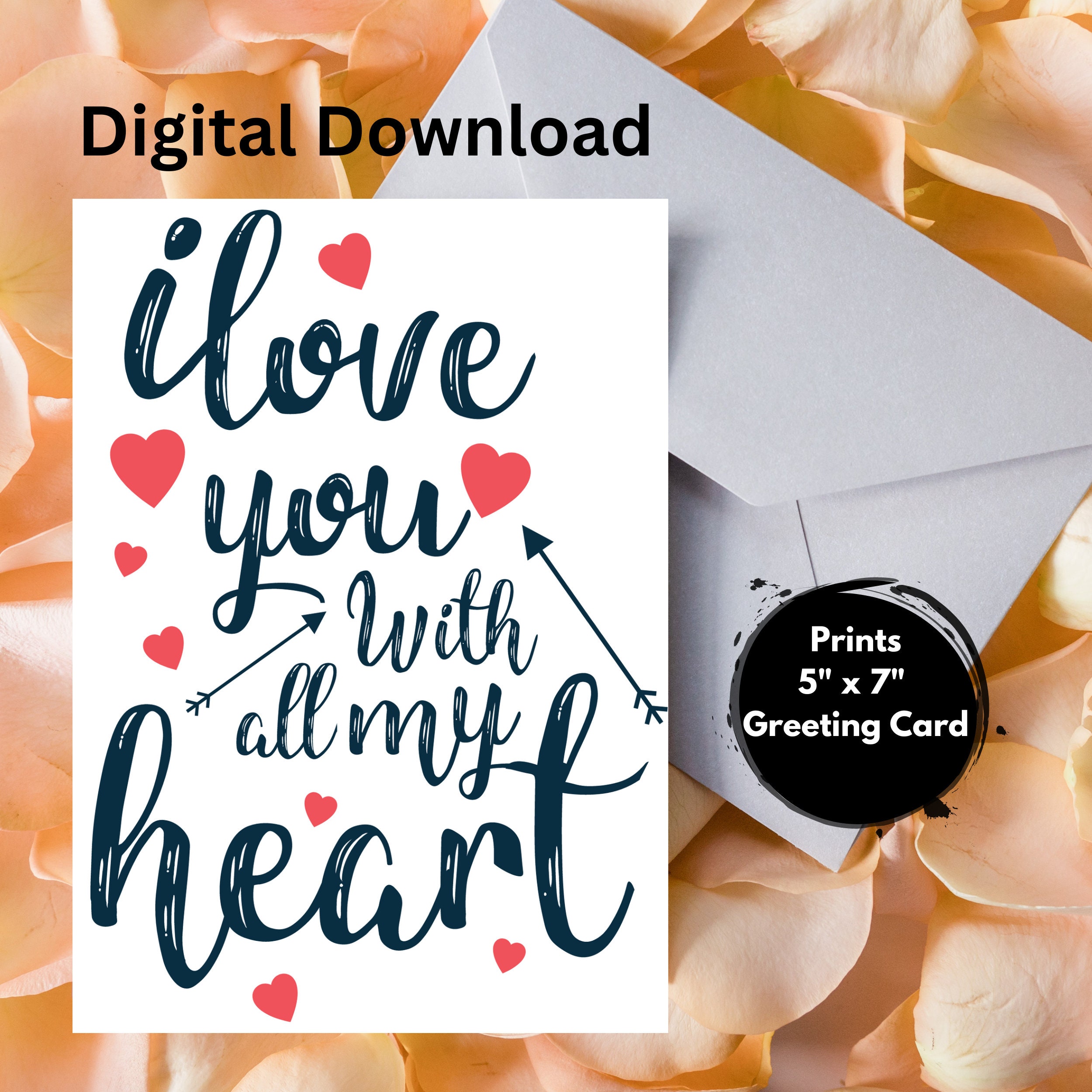 Printable Valentine Card, Printable Heart Valentine's Day Card ...