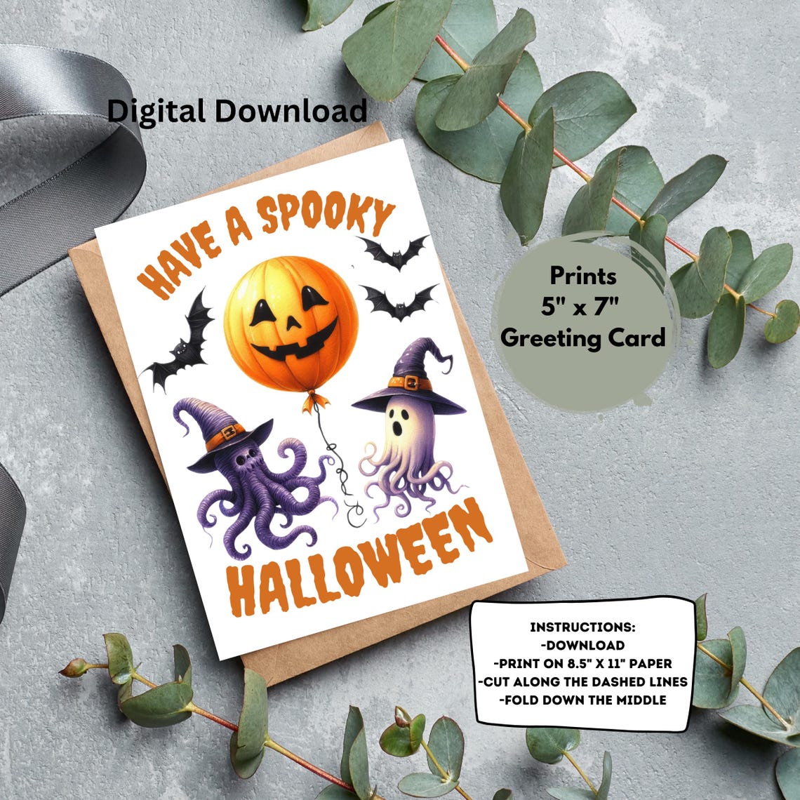 Printable Halloween Card, Printable Spooky Pumpkin Card, Printable Card ...