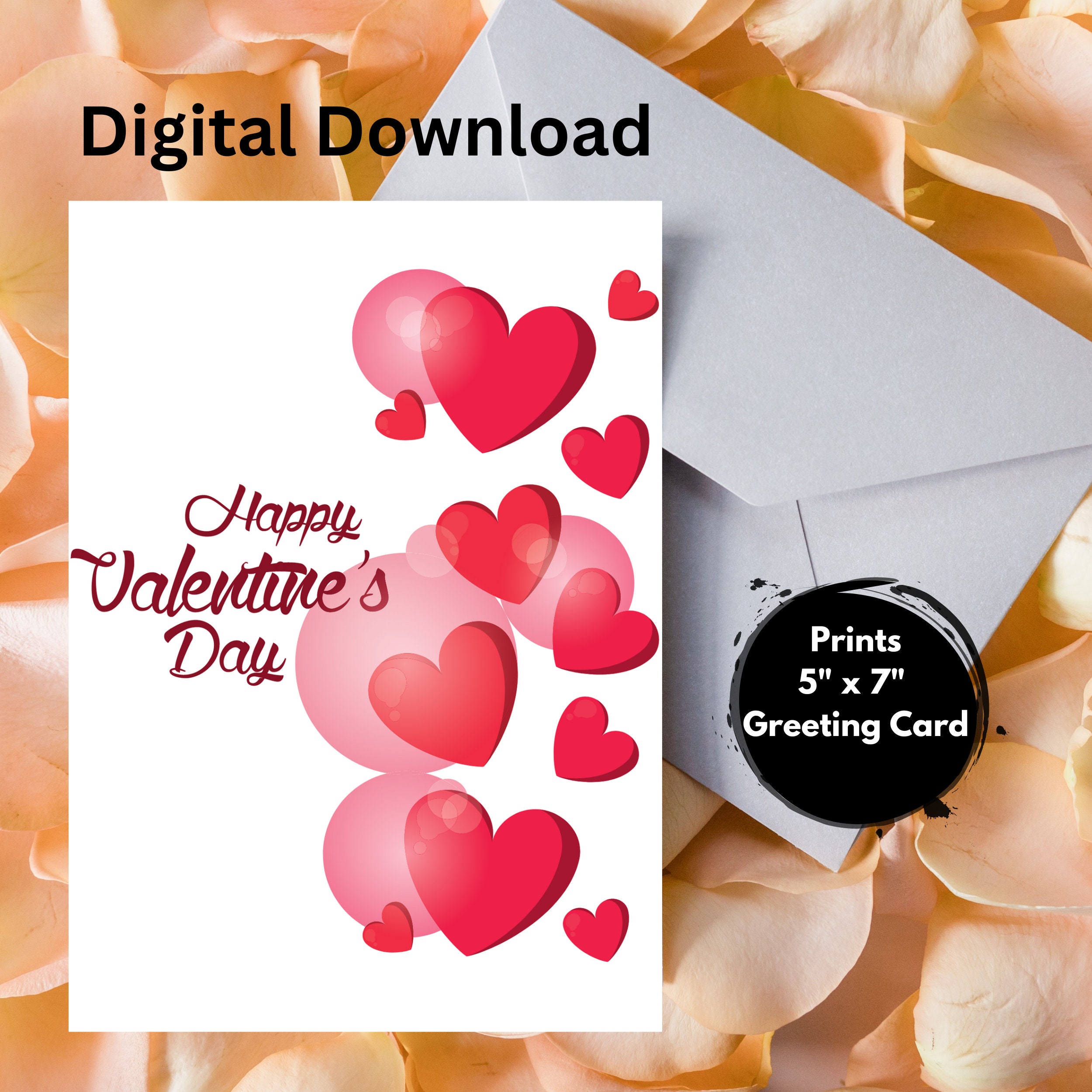 Printable Valentine Card, Printable Heart Valentine's Day Card ...