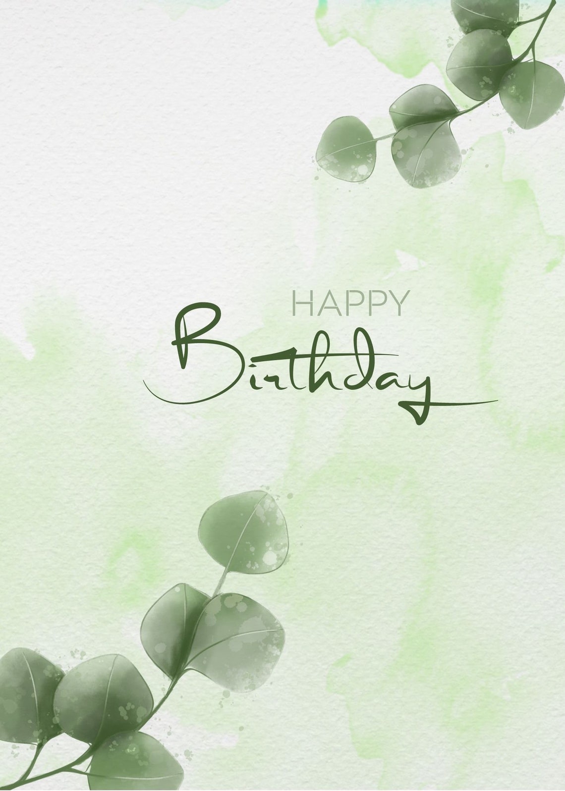 Happy Birthday Printable Card, Green Leaf Birthday Printable Card, Cute ...