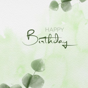 Happy Birthday Printable Card, Green Leaf Birthday Printable Card, Cute ...