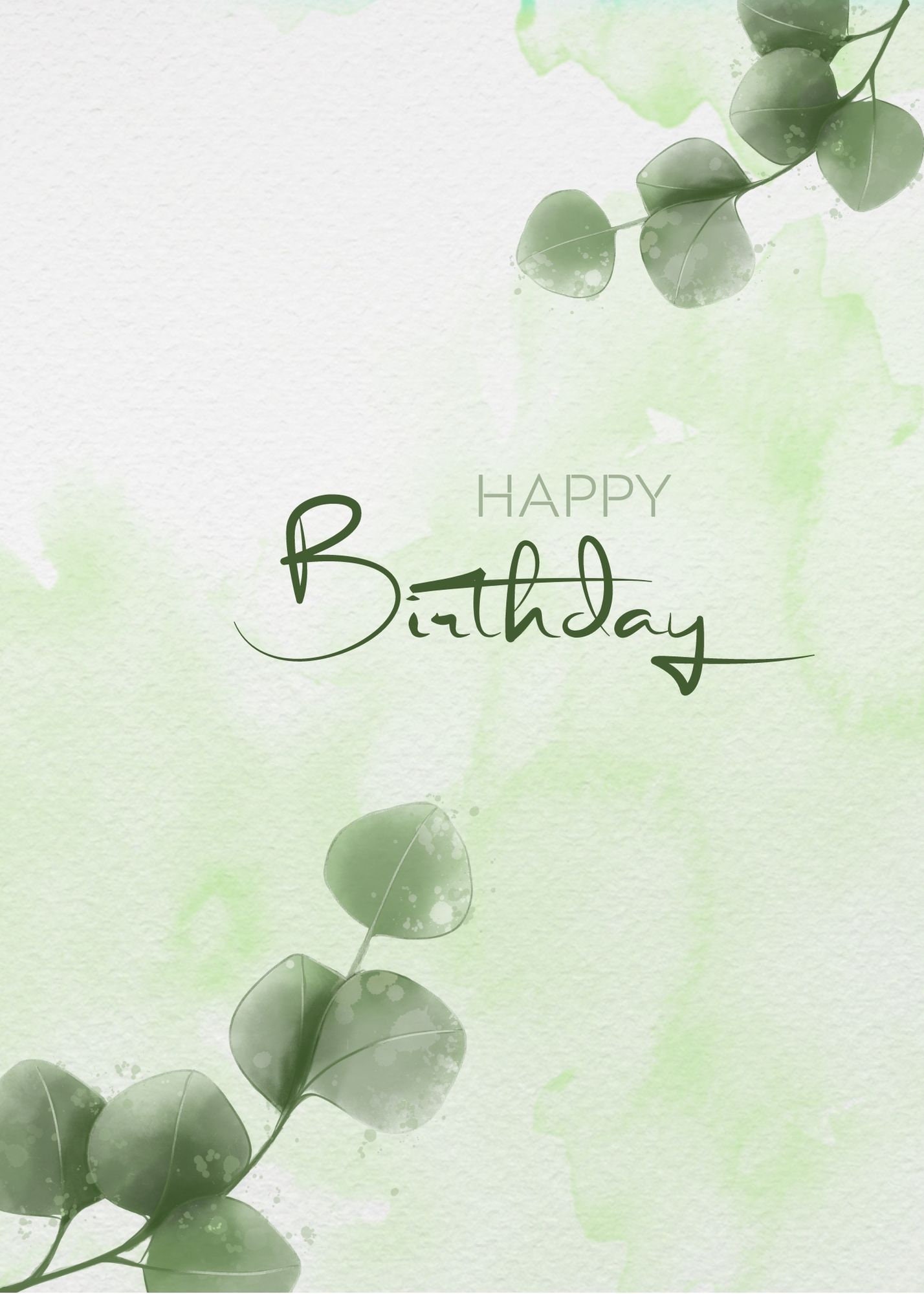 Happy Birthday Printable Card, Green Leaf Birthday Printable Card, Cute ...