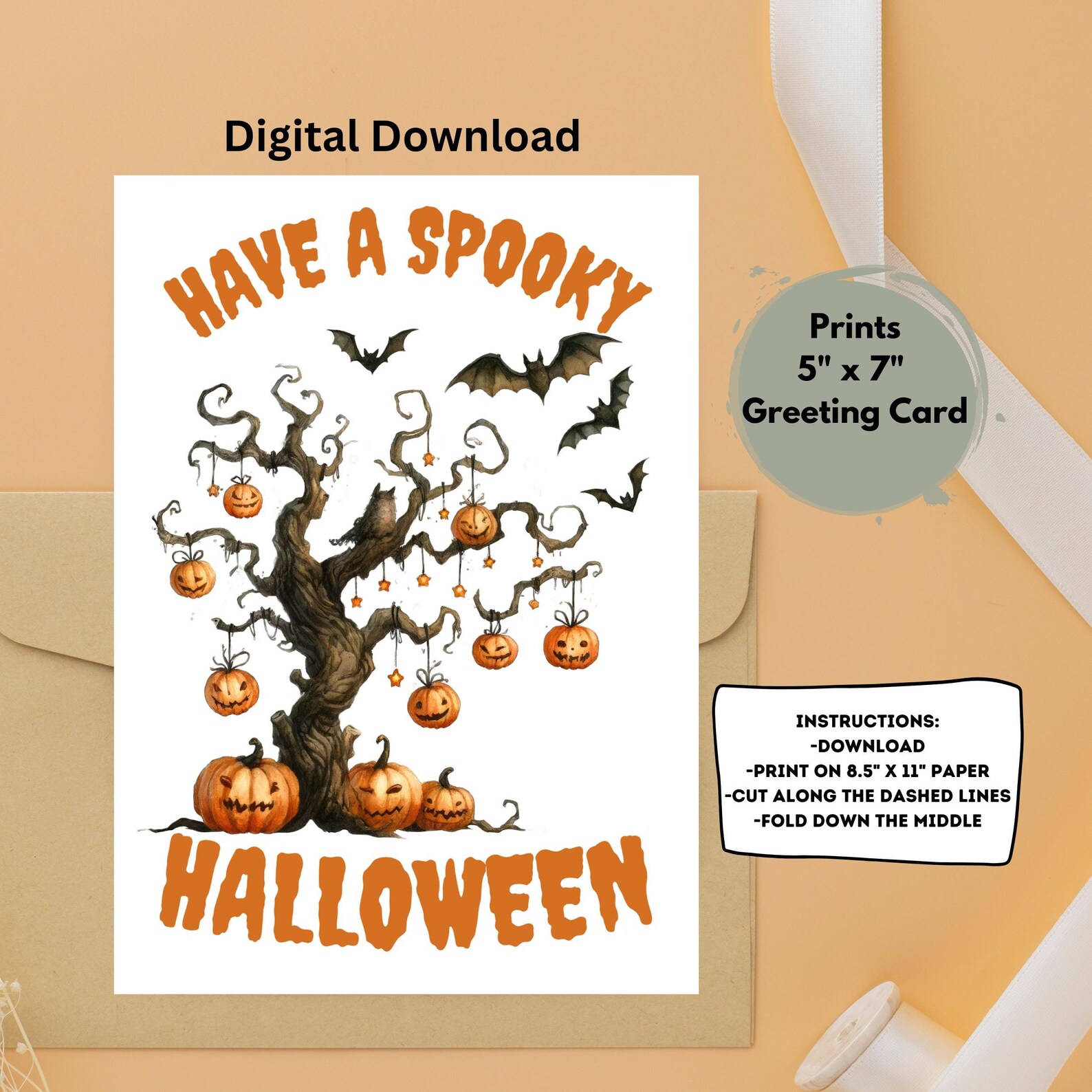Printable Halloween Card, Printable Spooky Tree Card, Printable Card ...