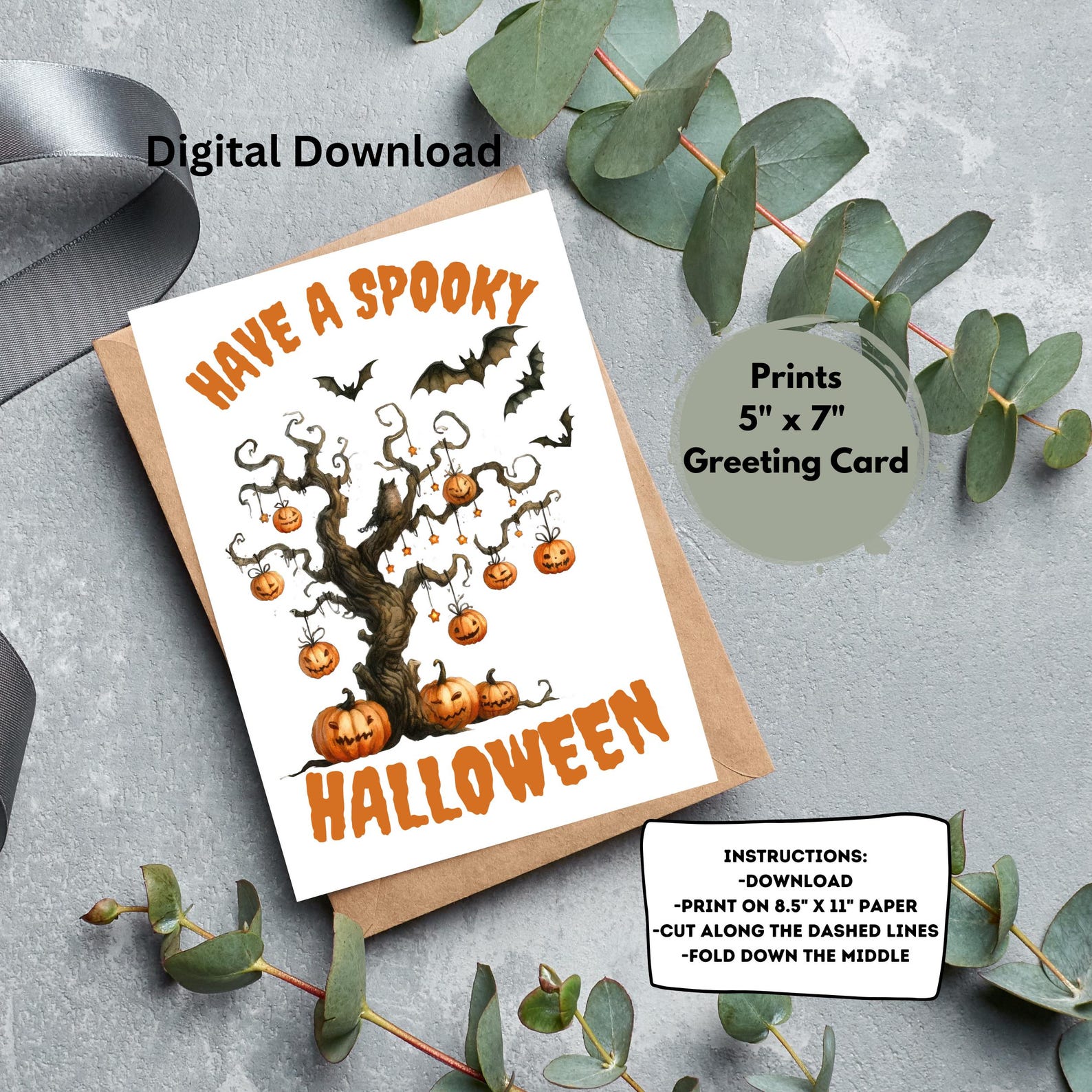 Printable Halloween Card, Printable Spooky Tree Card, Printable Card ...