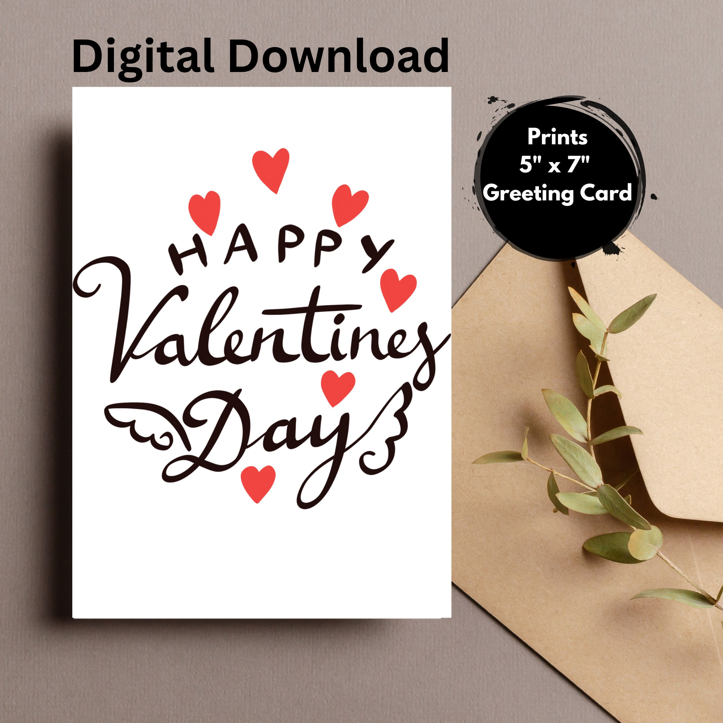 Printable Valentine Card, Printable Heart Valentine's Day Card ...