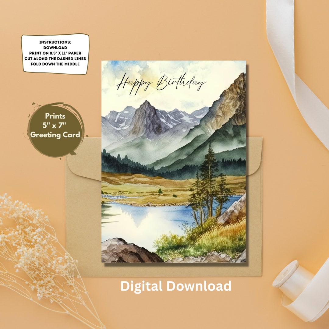 Happy Birthday Printable Card Mountain Birthday Card INSTANT DOWNLOAD ...
