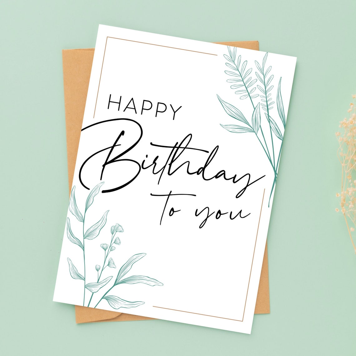 Happy Birthday Printable Card, Leaves Birthday Printable Card, Cute ...