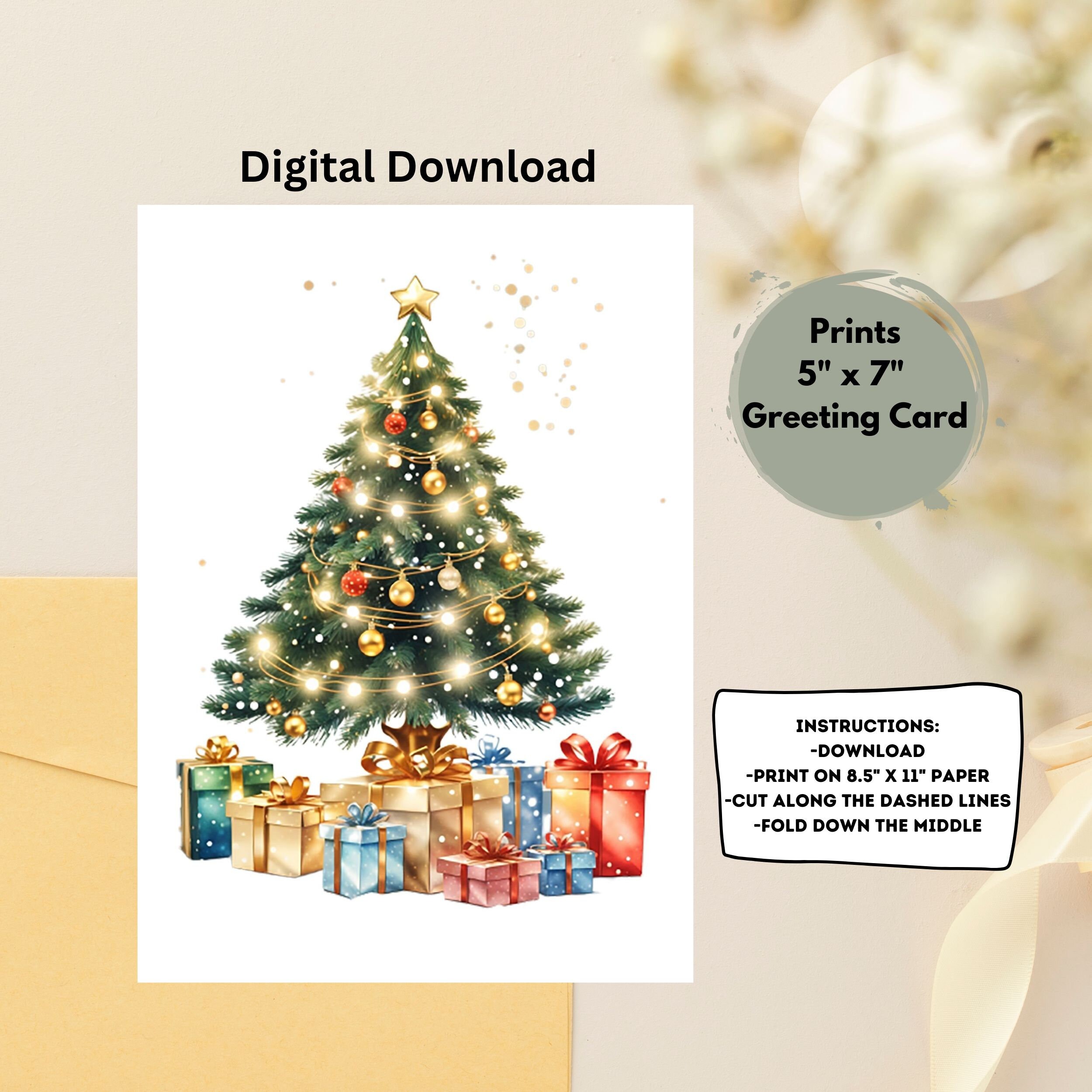 Printable Christmas Card, Printable Christmas Tree Card, Printable Card ...