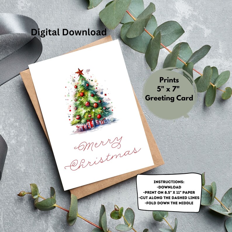 Printable Christmas Card, Printable Christmas Tree Card, Printable Card ...