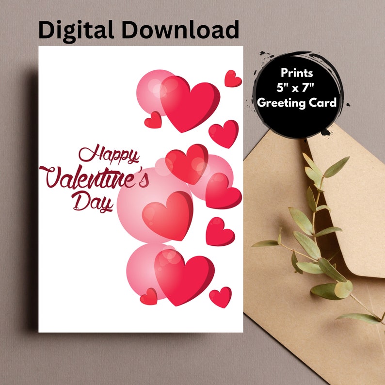 Printable Valentine Card, Printable Heart Valentine's Day Card ...