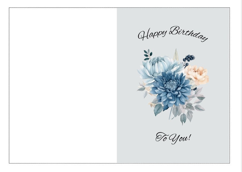 Happy Birthday Printable Card, Blue Flower Birthday Printable Card ...